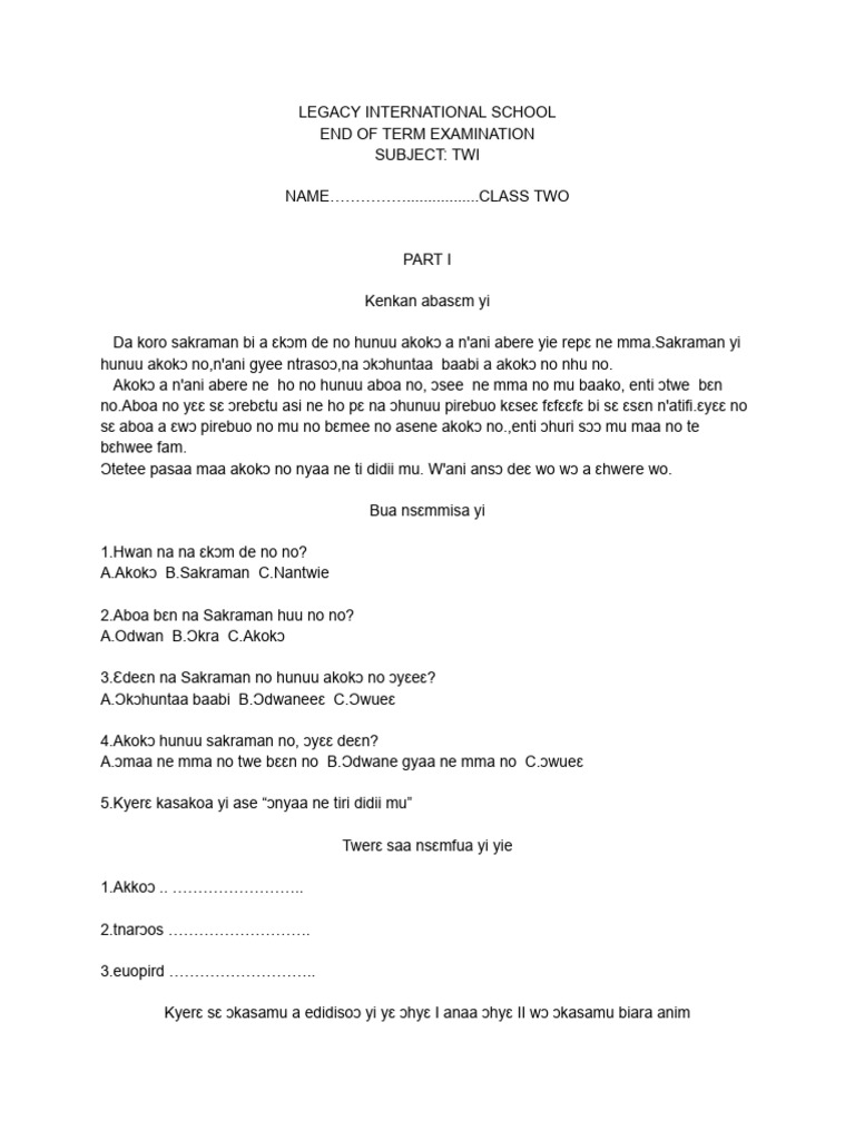 B.S 2 Twi Questions | PDF