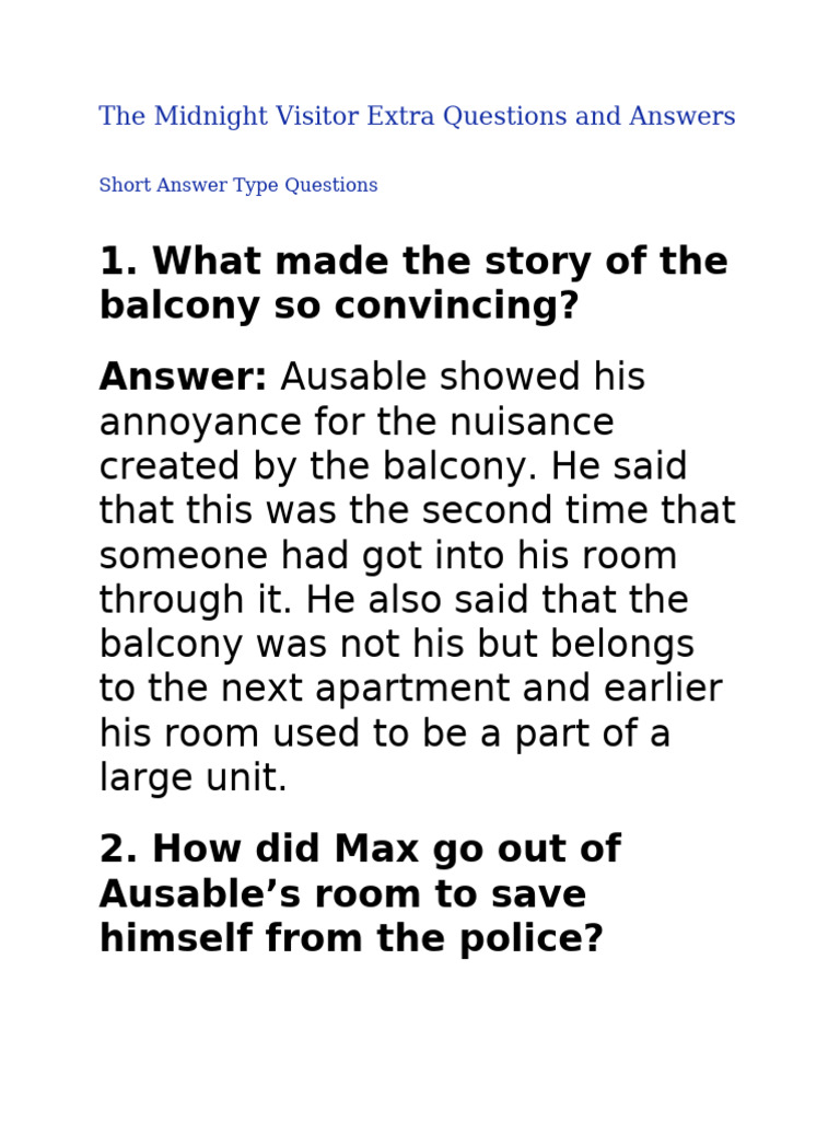 The Midnight Visitor Extra Questions and Answers | PDF