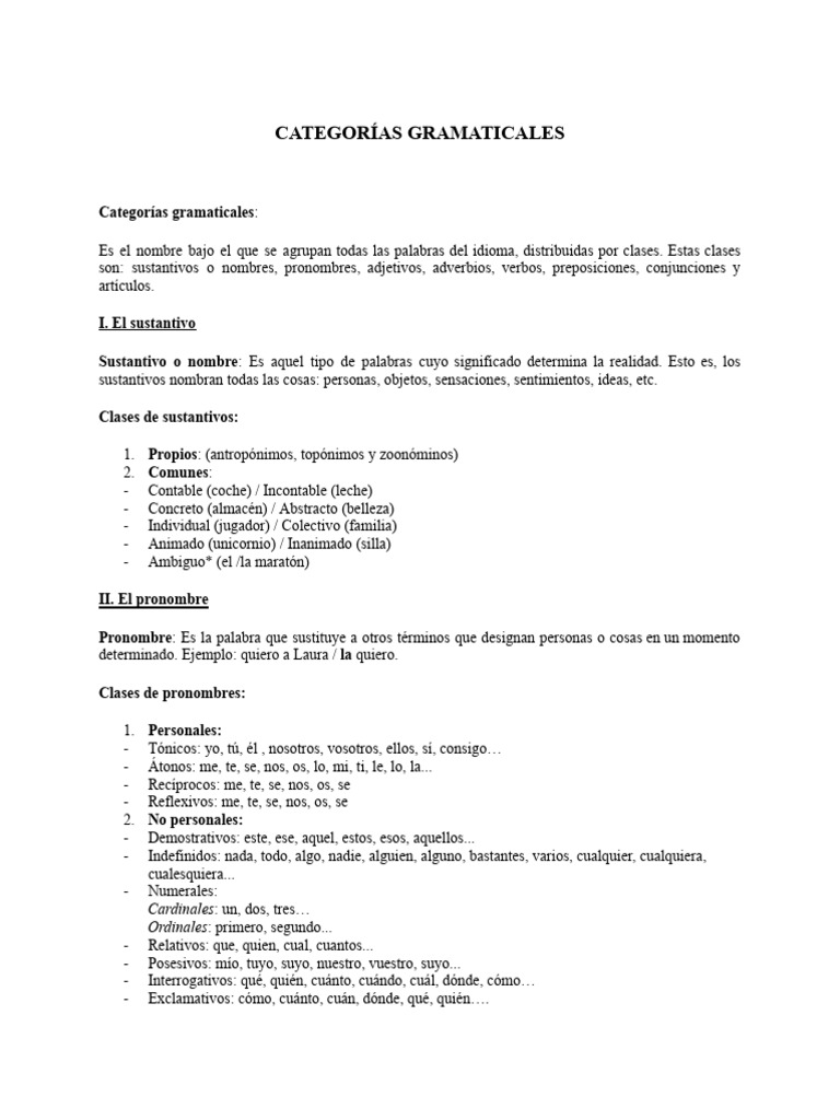 Categorías Gramaticales | PDF | Adjetivo | Sustantivo