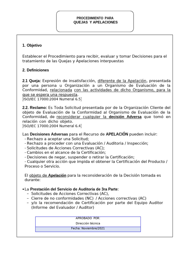 Sgc 05 Procedimiento Para Quejas y Apelaciones | PDF | Apelación | Auditoría