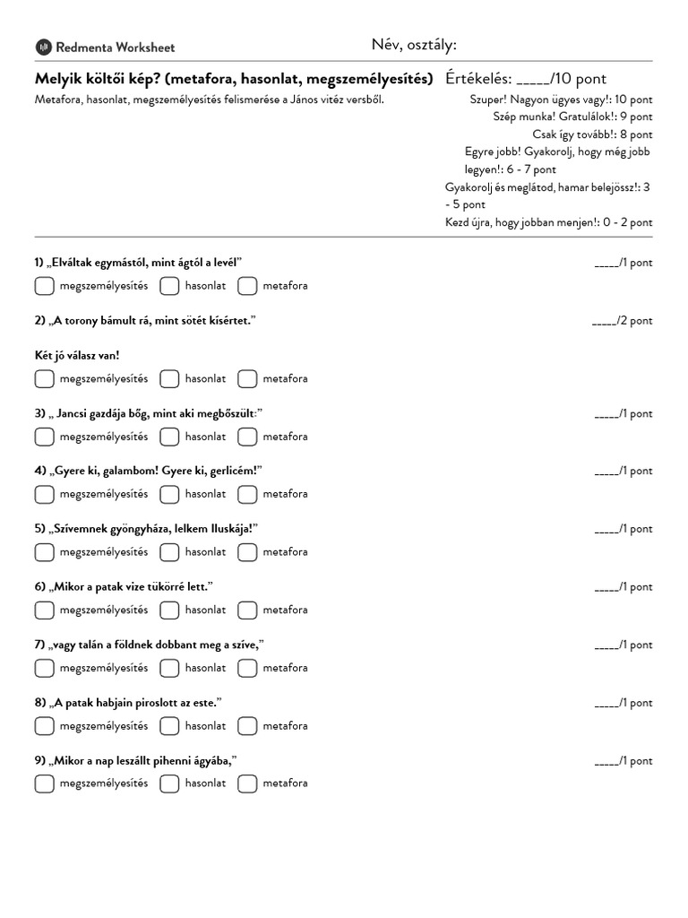 János Vitéz Szóképek Gyak 2 Redmenta Worksheet | PDF
