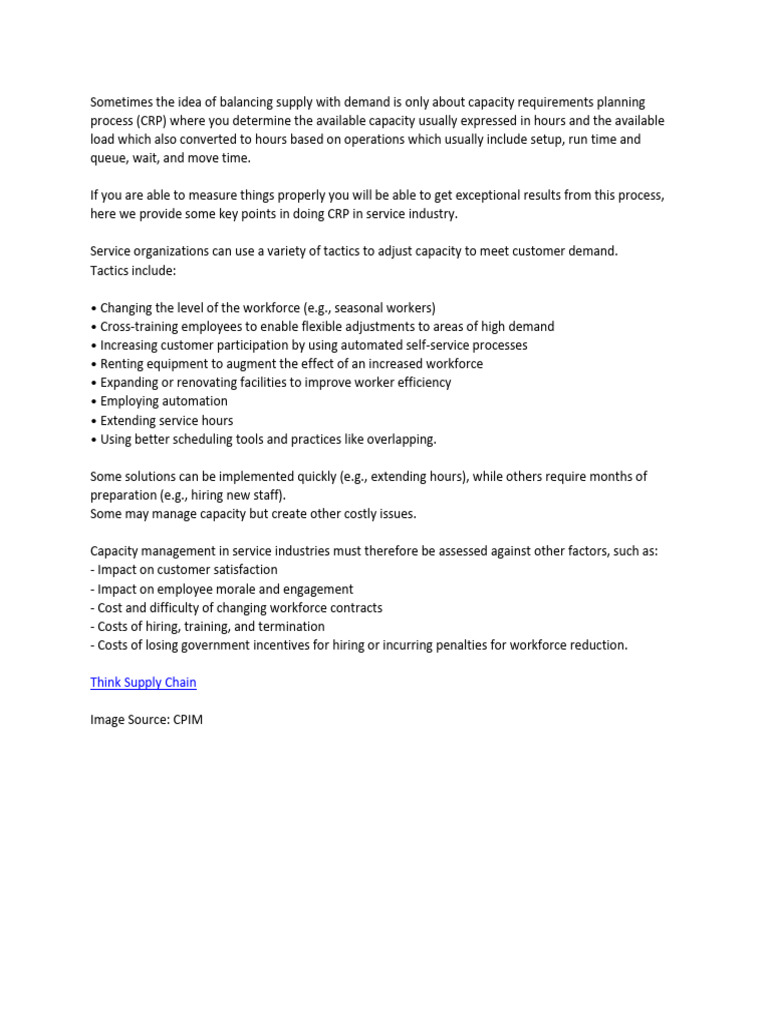 Capacity Requirements Planning Process (CRP) | PDF