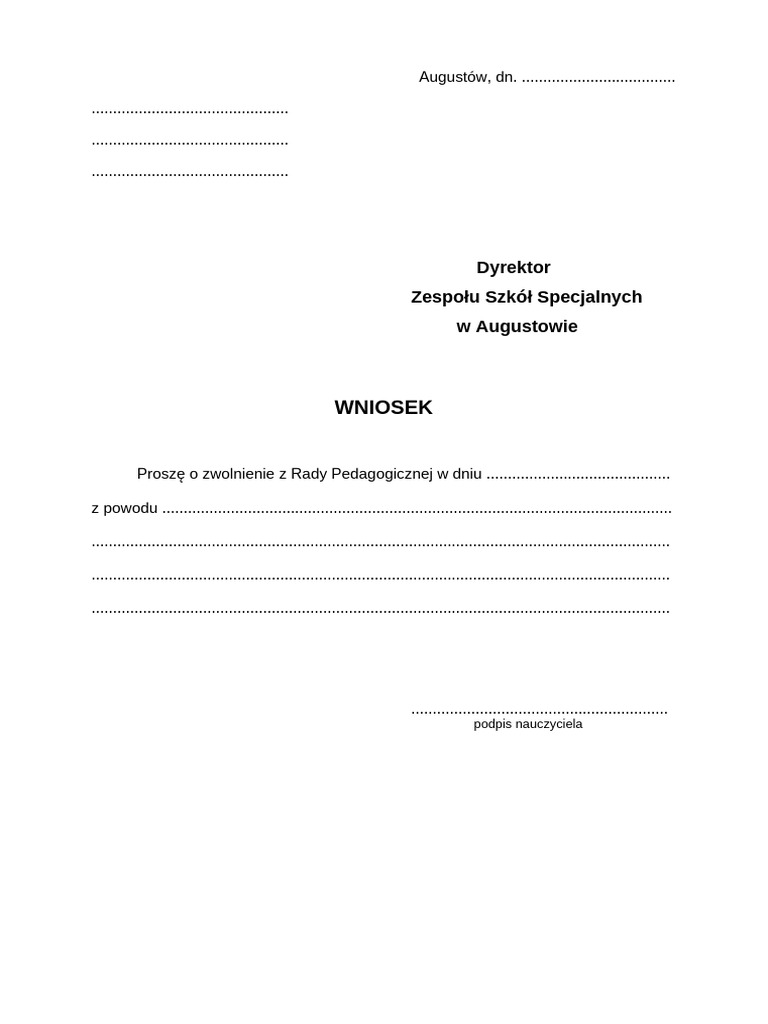 Wniosek o Zwolnienie Z Rady Ped | PDF