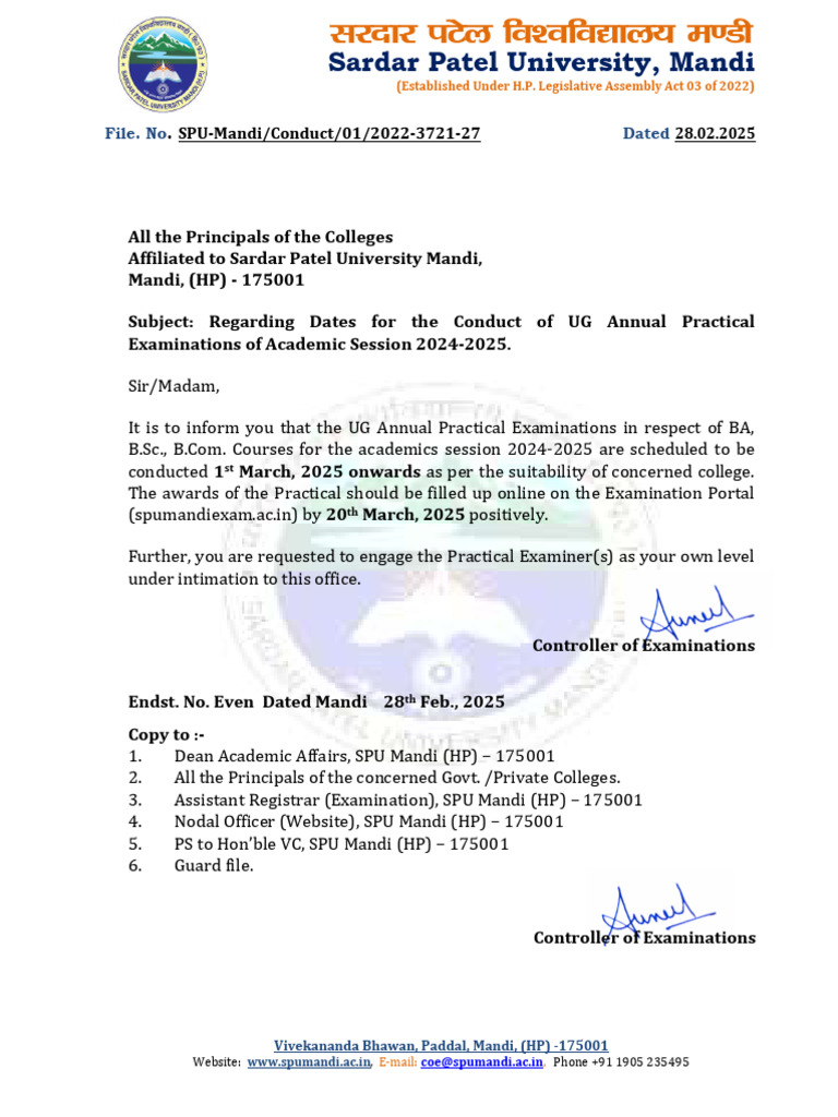 Dates For The Conduct of UG Annual Practical Examination Mar.,Apr ...