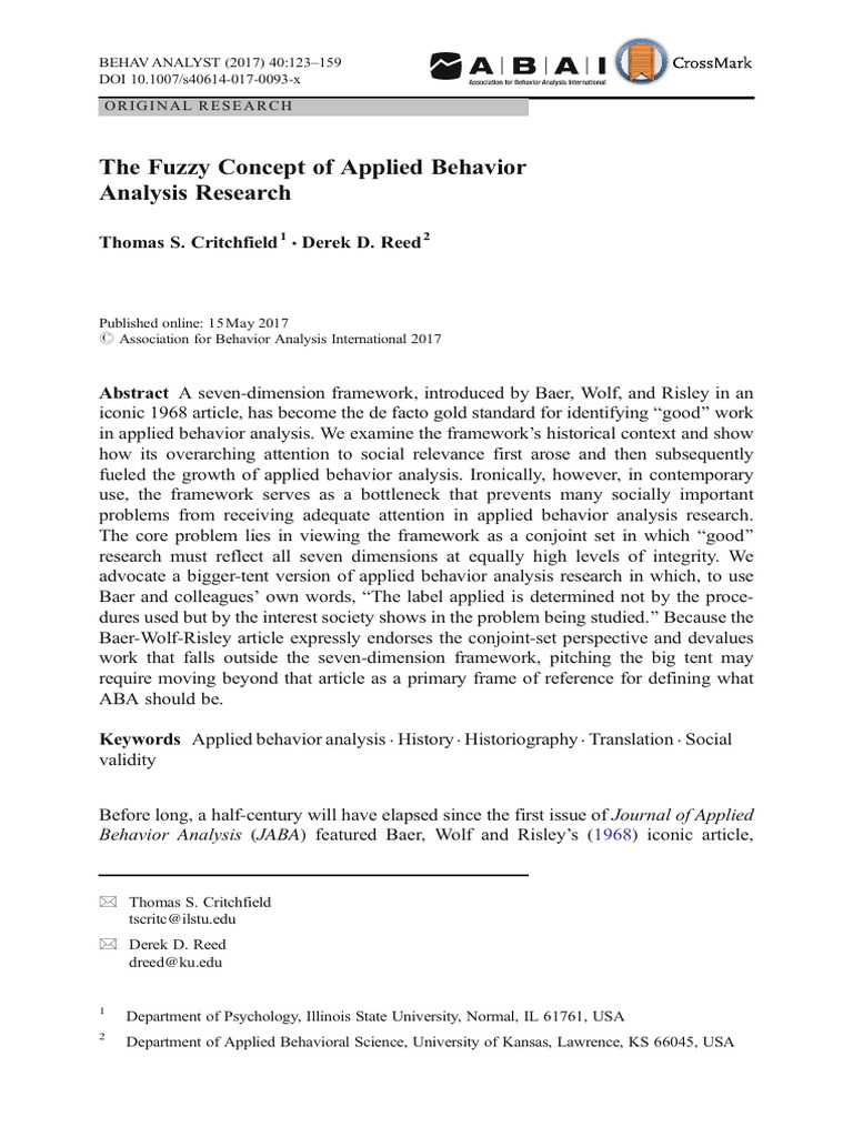 Artigo The Fuzzy Concept of Applied Behavior Analysis Research | PDF | Behaviorism | Reinforcement