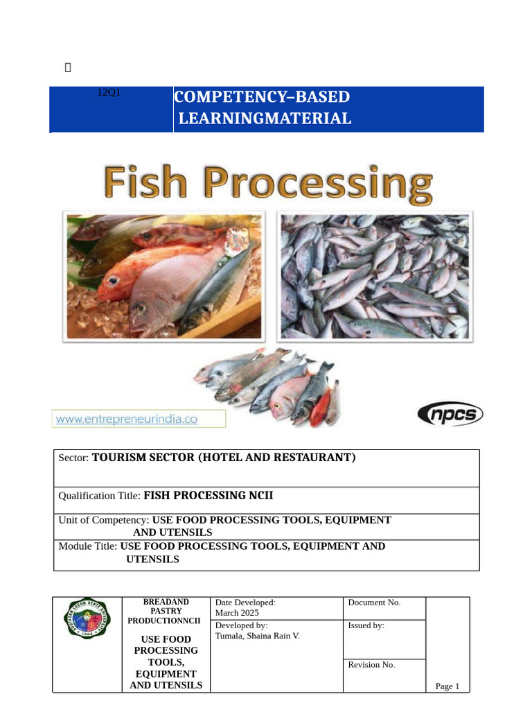 Tumala USE FOOD PROCESSING TOOLS EQUIPMENT AND UTENSILS NCII | PDF ...