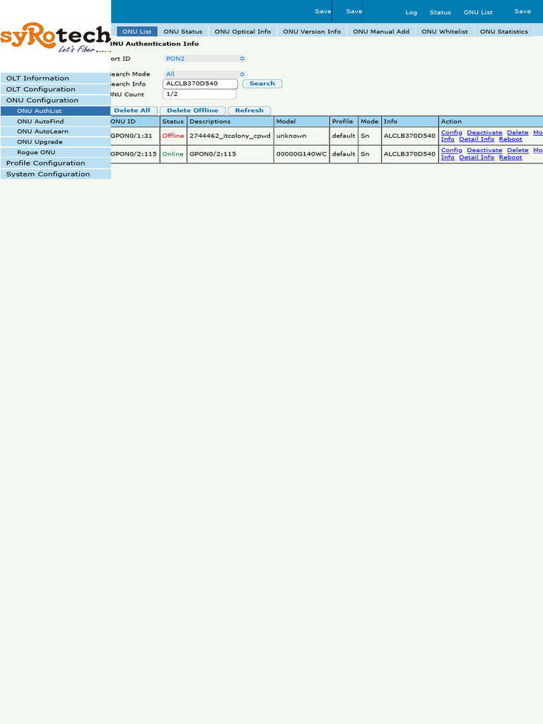 OLT Web Management Interface | PDF