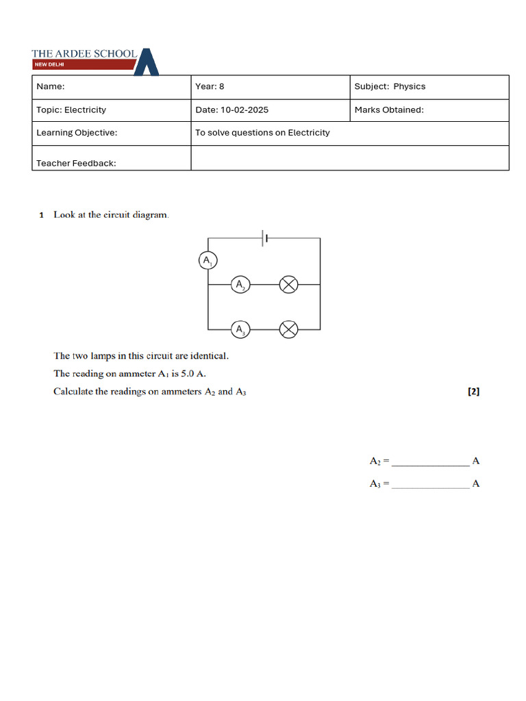 Electricity Worksheet Revision | PDF