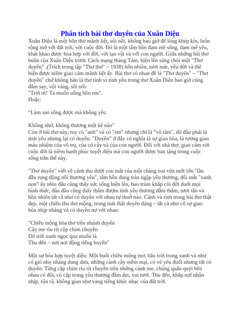 TLTK Thơ duyên - Xuân Diệu | PDF