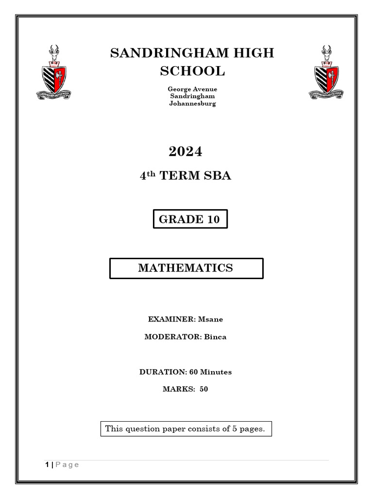 Grade 10 Maths SBA Term 4 | PDF | Interest | Area