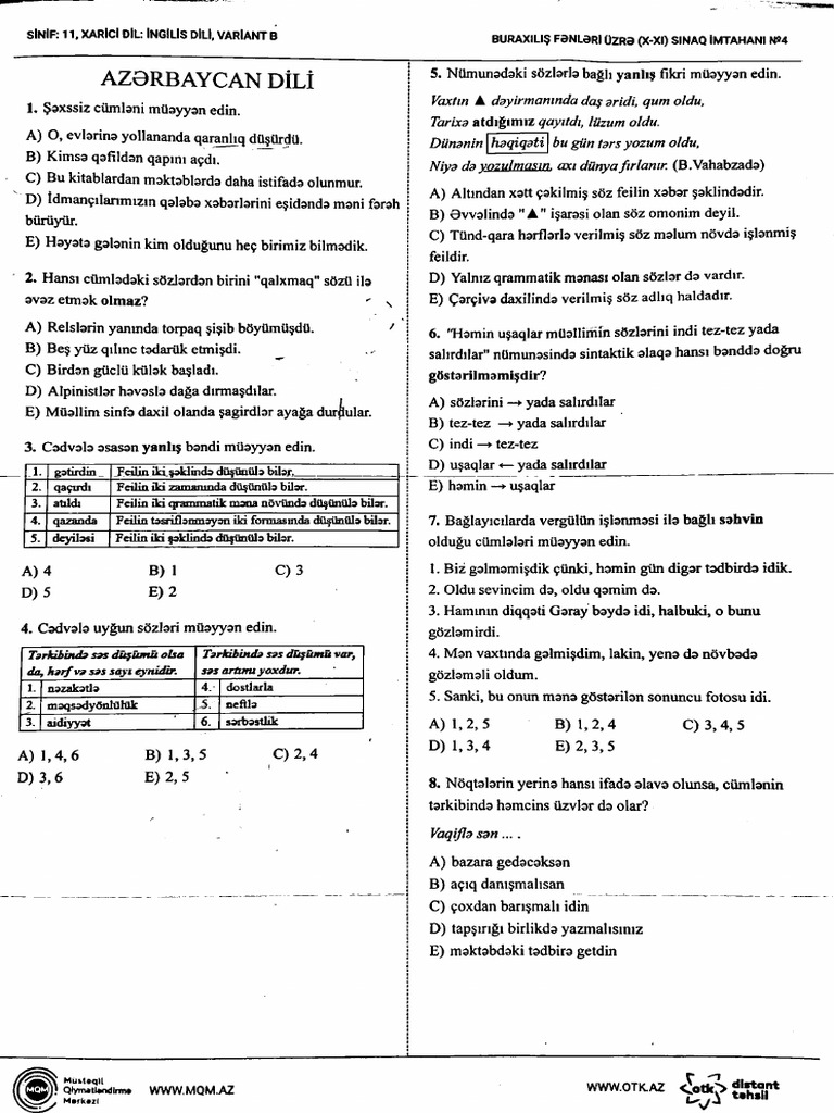 OTK 11 Sinif Təmiz Versiyası 26.01.2025 Samid Dadaşov | PDF