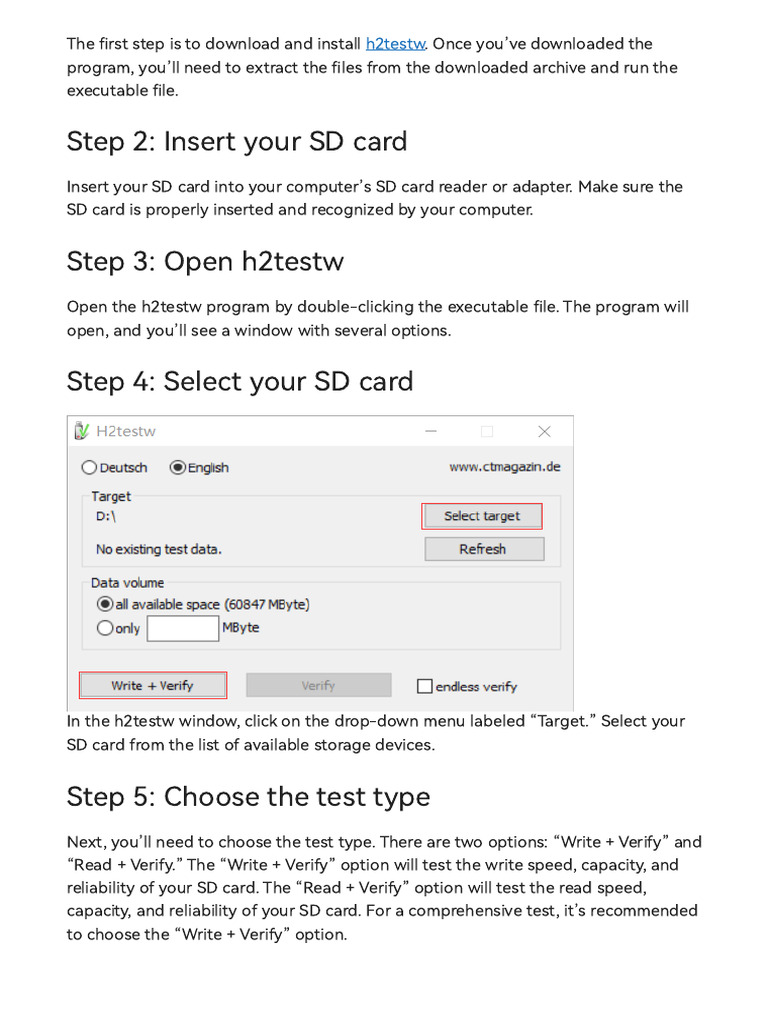 How Do I Test My SD Card With H2testw - H2testw | PDF