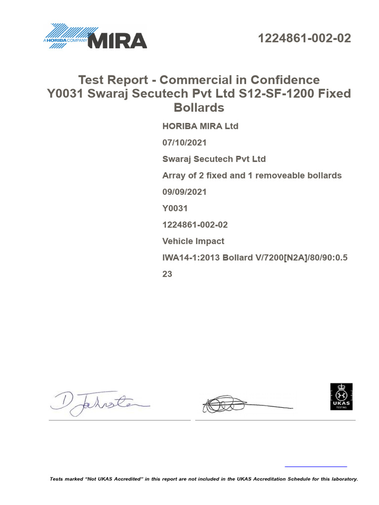 Vehicle Impact Test Report for Bollards | PDF