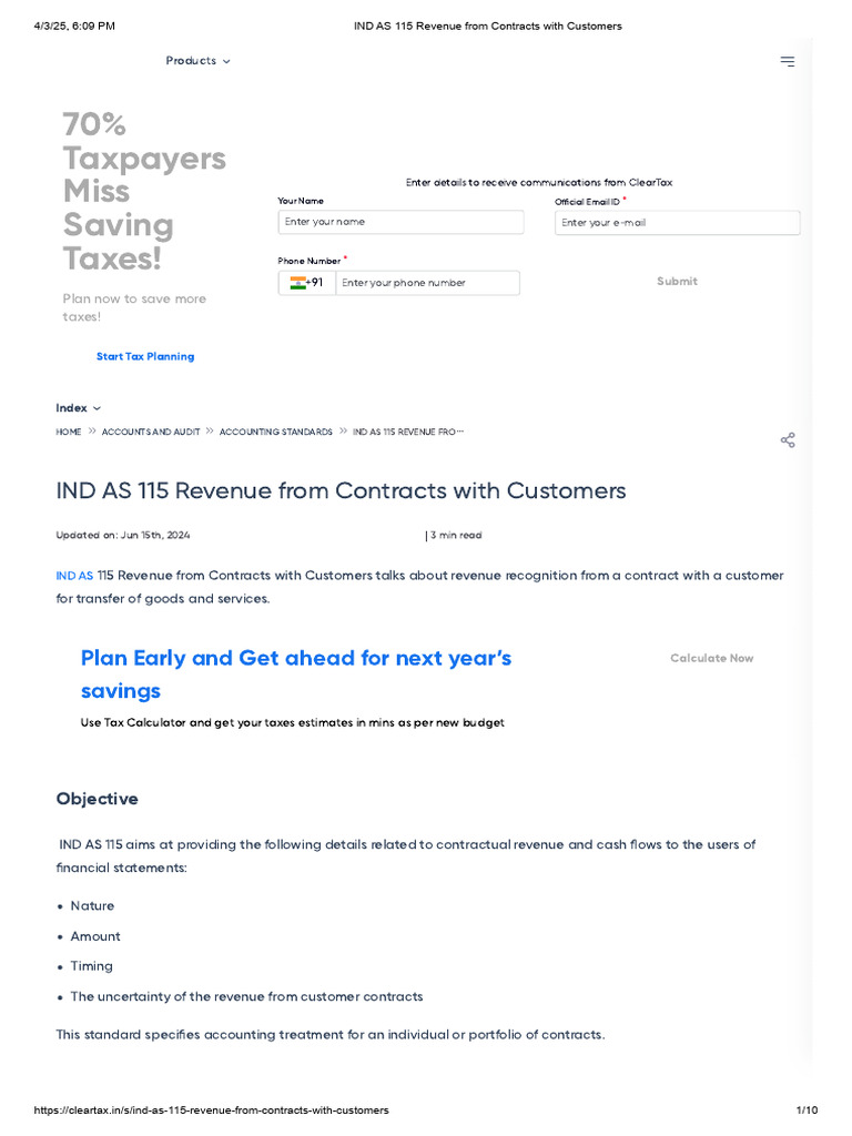 IND AS 115 Revenue From Contracts With Customers | PDF | Prices ...