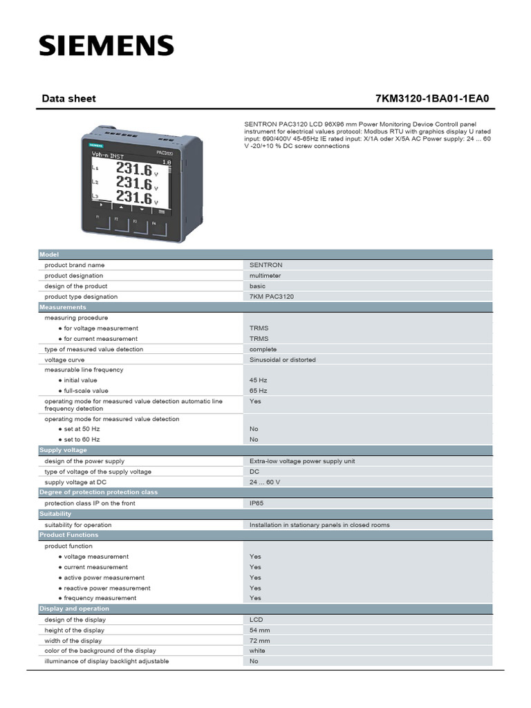 7KM31201BA011EA0 Datasheet en | PDF | Alternating Current | Power Supply