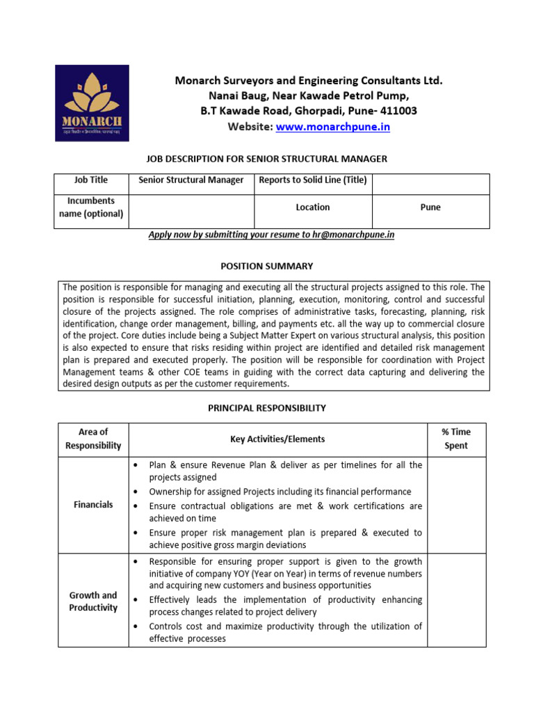 JD_Senior Structural Manager | PDF | Risk | Risk Management