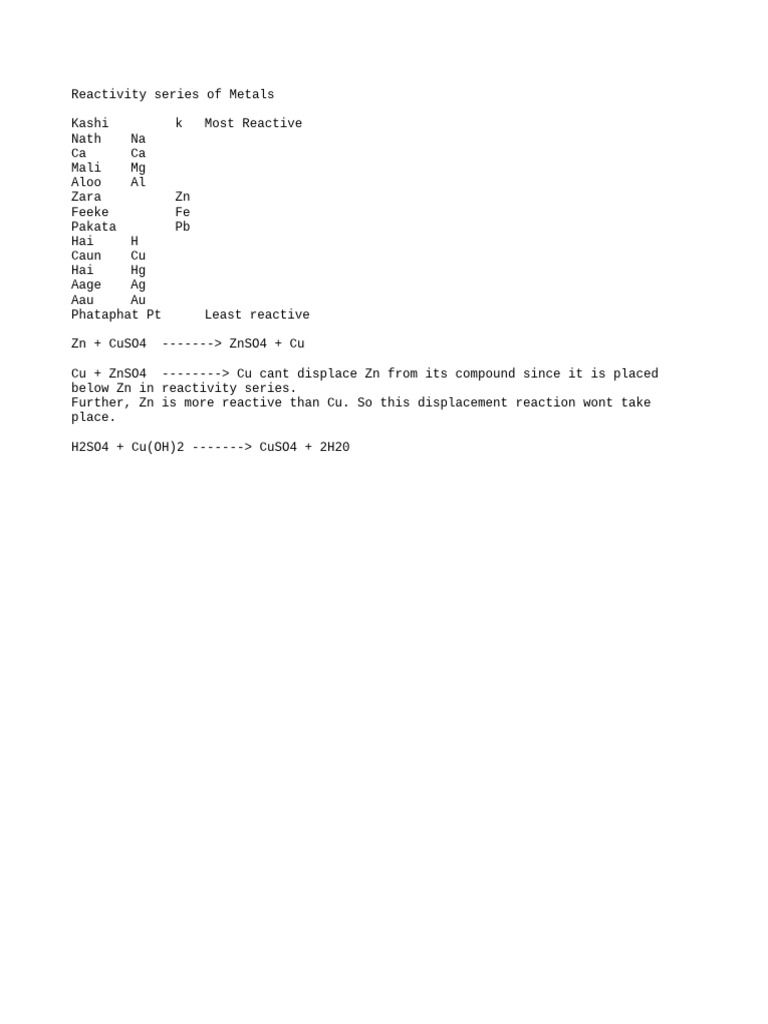 Metals Reactivity Series | PDF