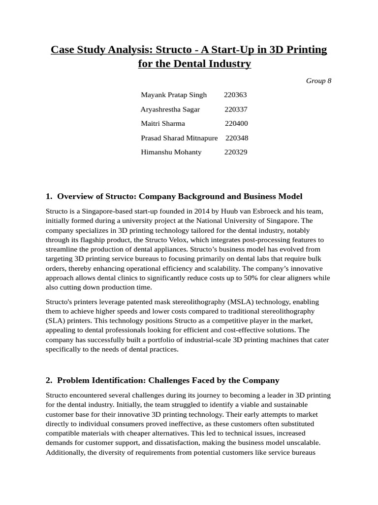 Case Study Analysis - I&E - Group 8 | PDF | 3 D Printing | Innovation
