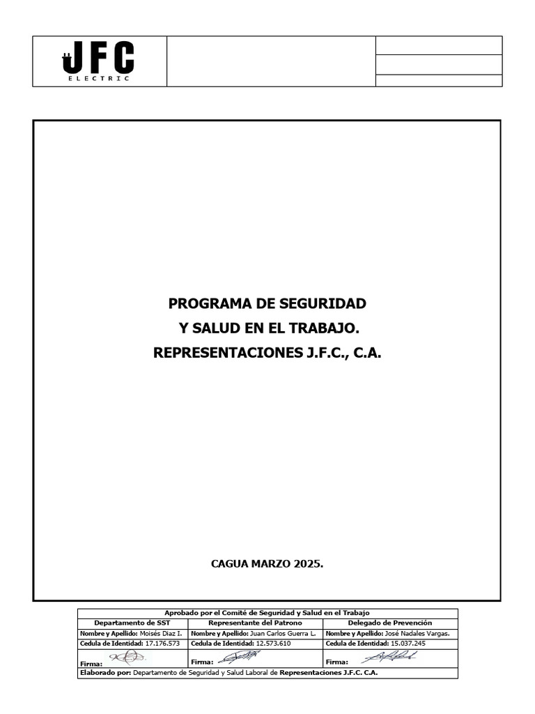 Programa de Seguridad y Salud en El Trabajo 2025 | PDF | Seguridad y salud ocupacional | Derecho ...