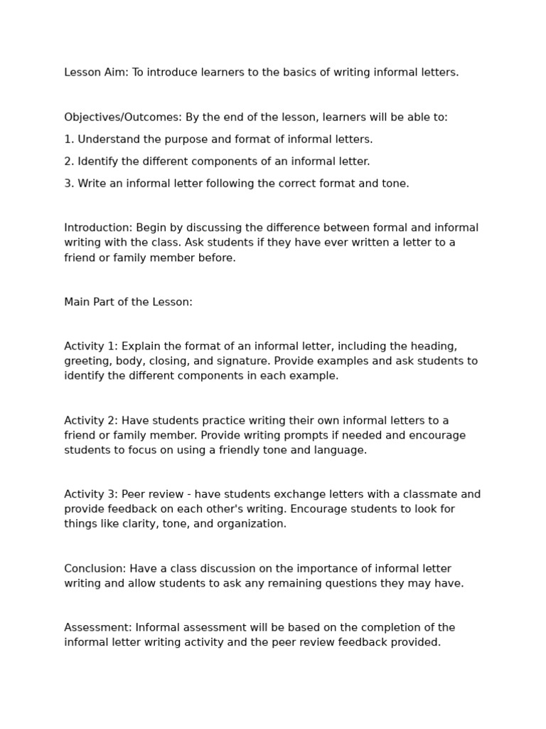 Informal Letter Writing | PDF