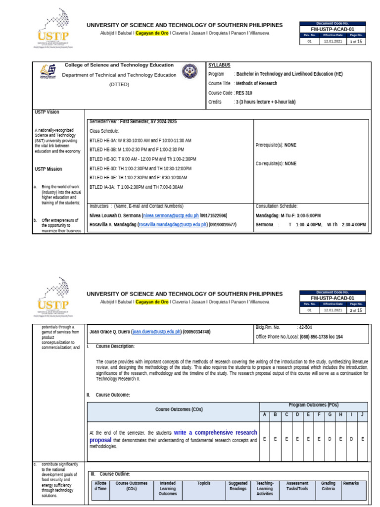 RES 310 Syllabus - 2024 2025 | PDF | Evaluation | Qualitative Research