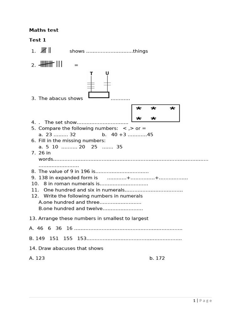 Grade 3 Maths Tests 2025 | PDF | Toothbrush