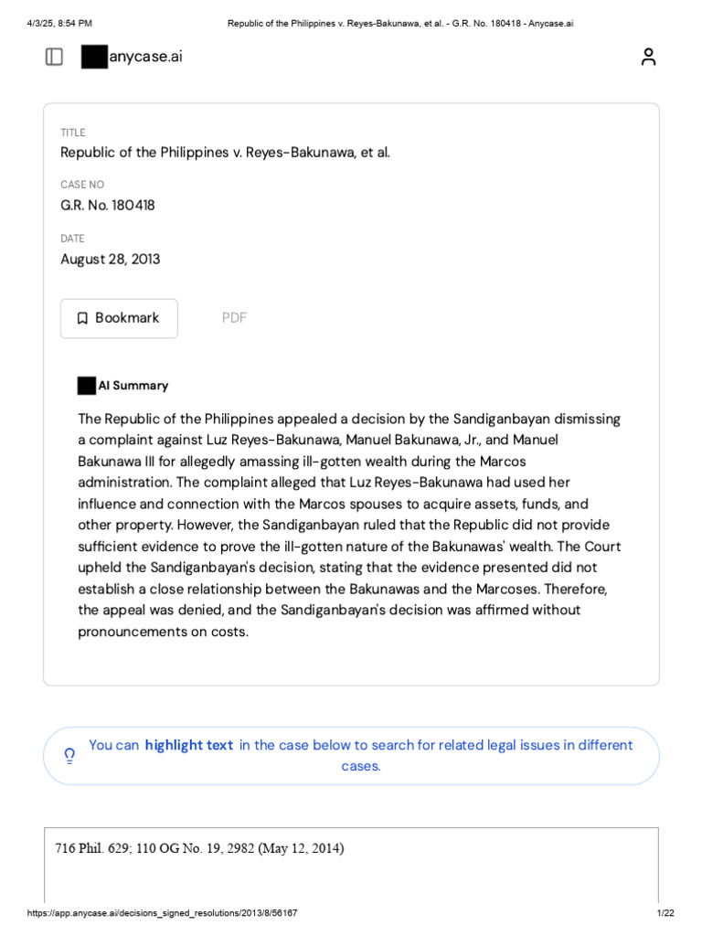 Republic of The Philippines v. Reyes-Bakunawa, Et Al. - G.R. No. 180418 ...