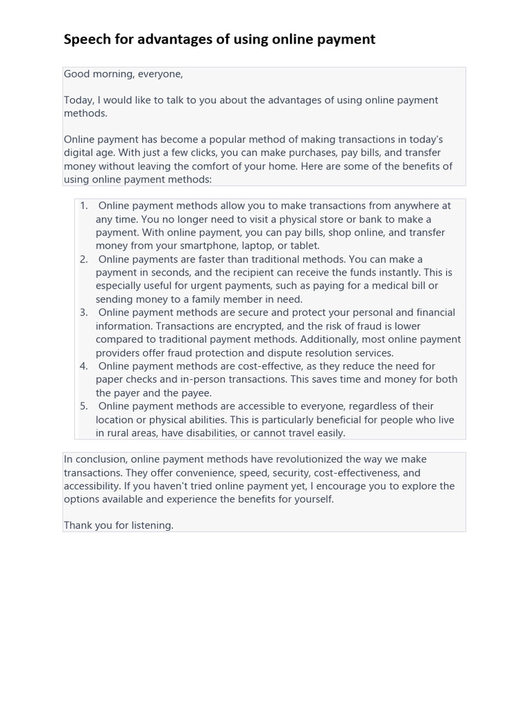Benefits of Online Payment Methods | PDF