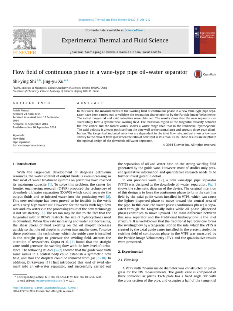 Flow Field of Continuous Phase in A Vane-Type Pipe Oil-Water Separator ...