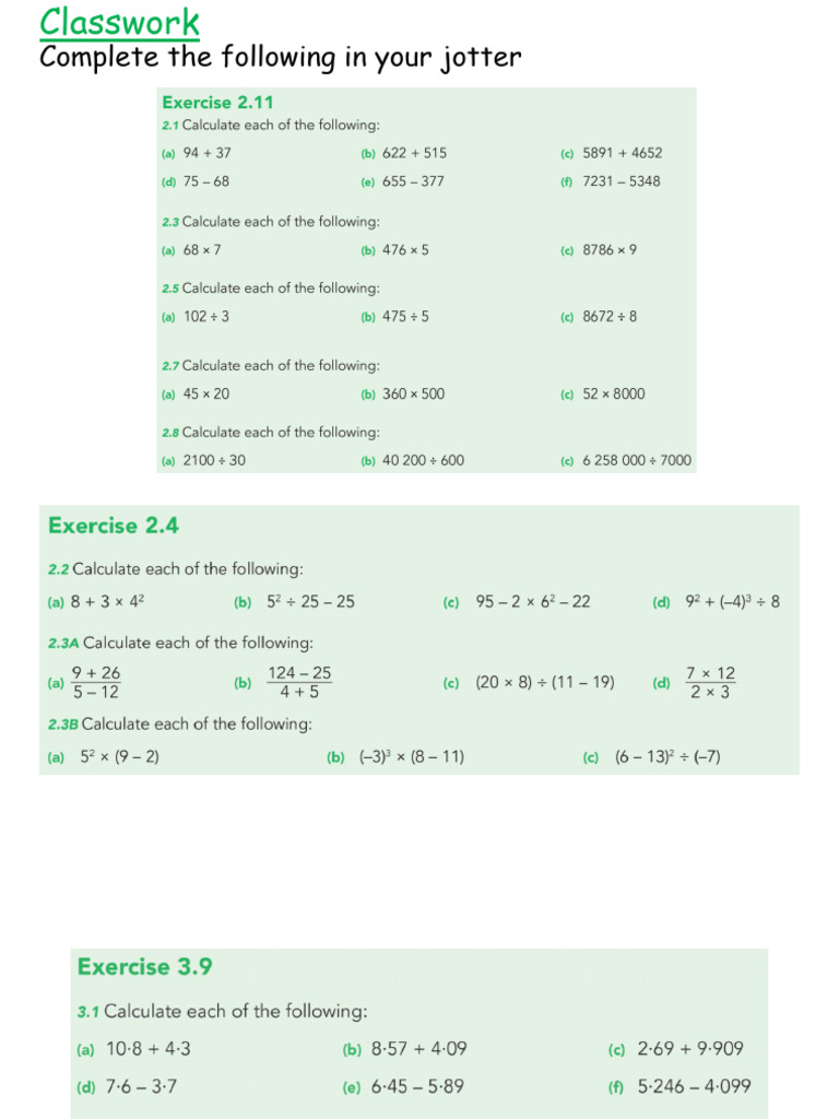 Classwork Revision | PDF