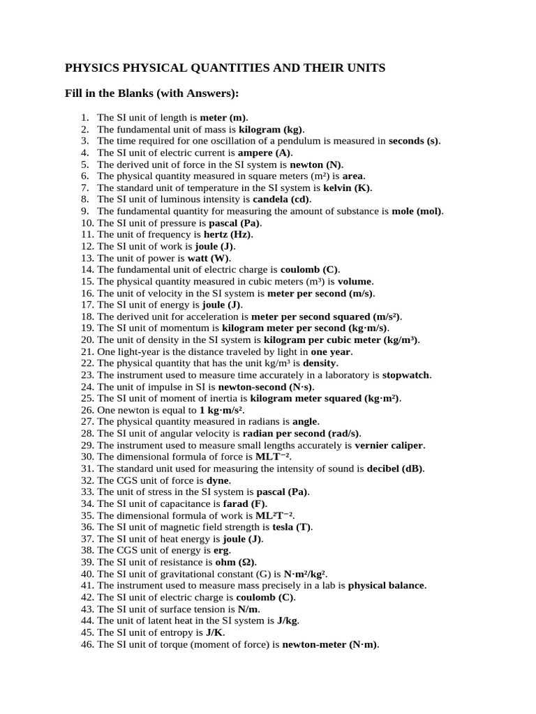 Physics Physical Quantities and Their Units | PDF | International System Of Units | Electronvolt