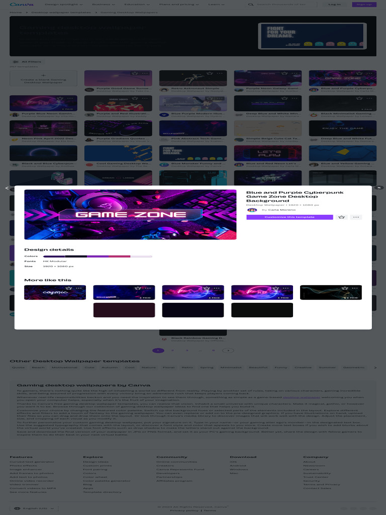Custom Gaming Desktop Wallpaper Templates | PDF