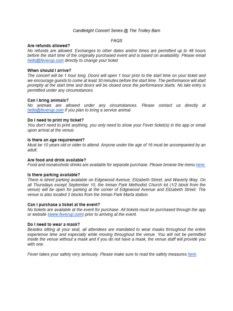Candlelight Concert Series FAQ | PDF