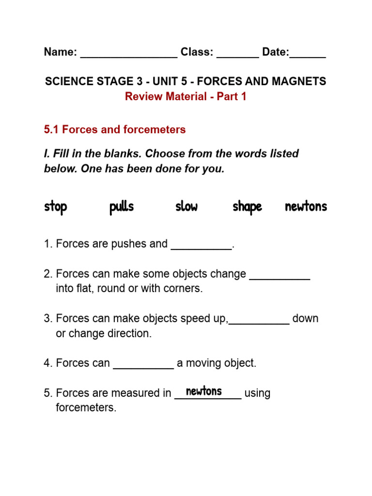S3 - Science U5 - Review Material Part 1 | PDF