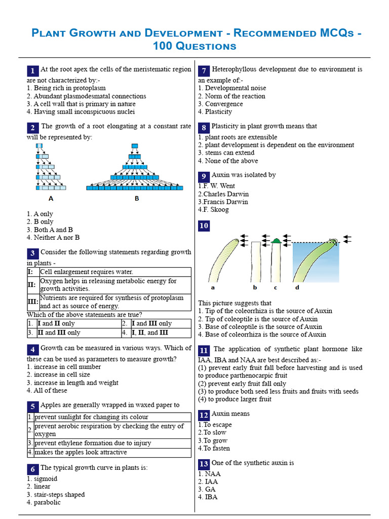 Plant Growth Regulators MCQs and Answers | PDF | Plant Hormone | Auxin