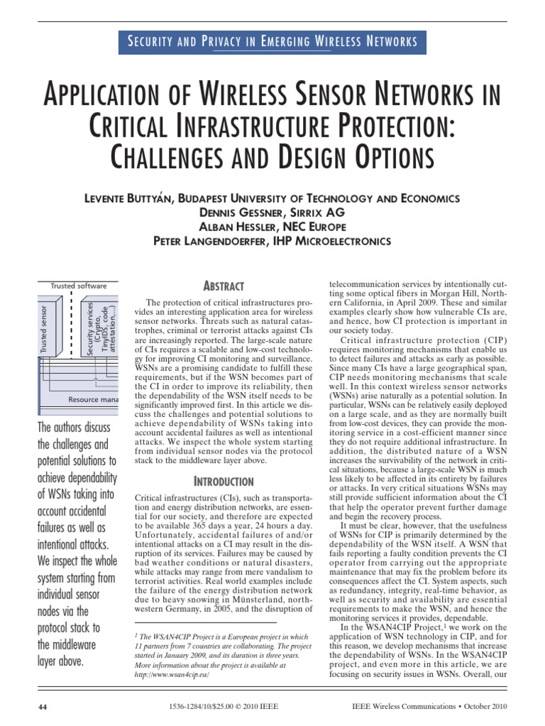 A PPLICATION OF W IRELESS S ENSOR N ETWORKS IN C RITICAL I ...