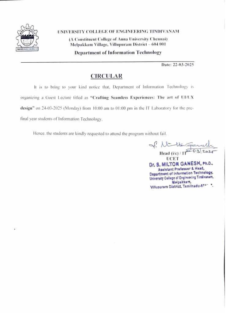 Guest Lecture - Ui Ux Class Cancellation Circular | PDF