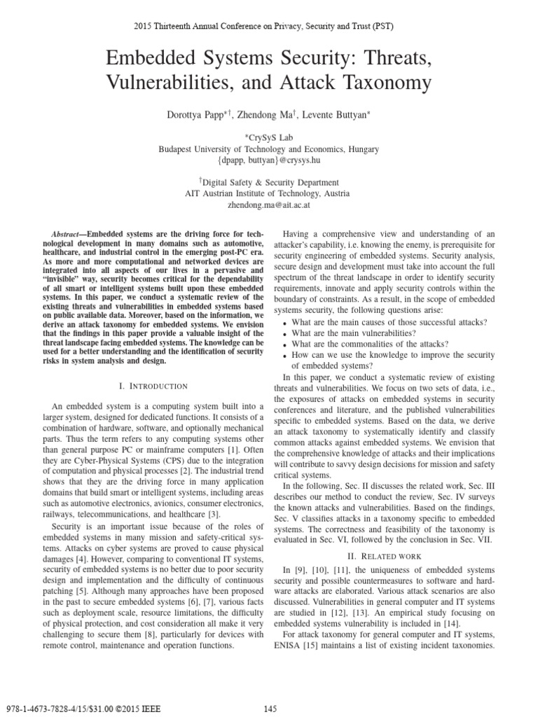 Embedded Systems Security Threats Vulner | PDF | Computer Security | Security