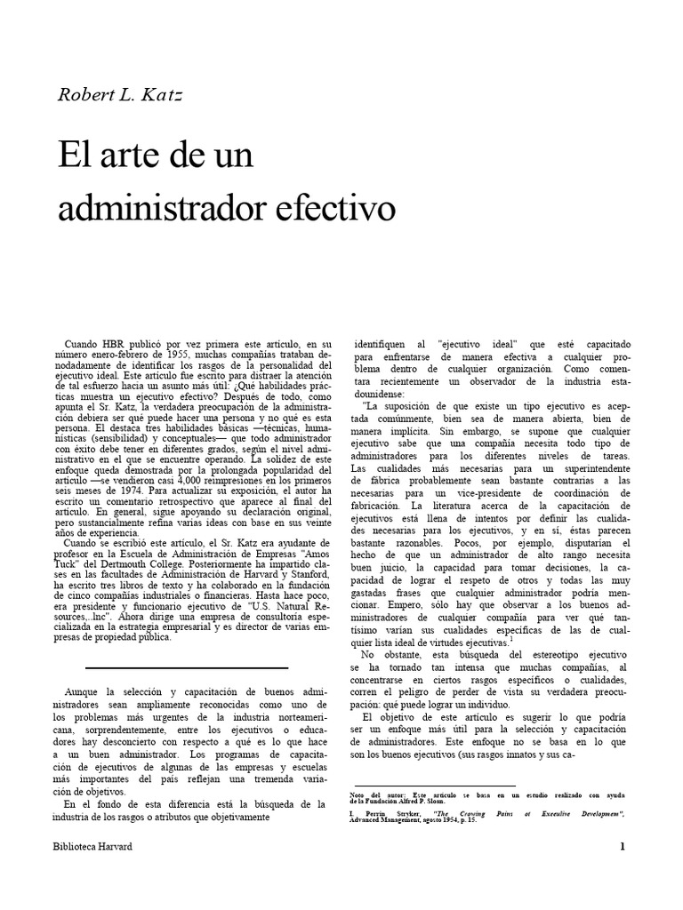 00 - Robert L. Katz - El Arte de Un Administrador Efectivo | PDF ...