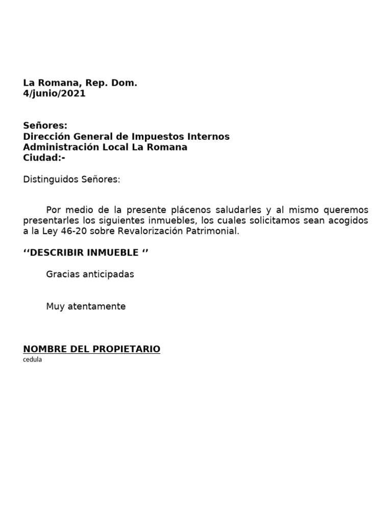 Solicitud de Amnistia A La Dgii (Modelo) 2021 | PDF