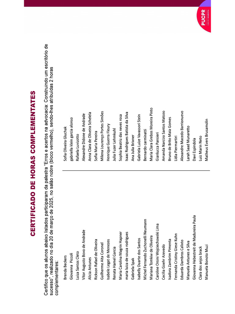 Certificado de Horas Complementares LEGÃ - LIA ACADEMY | PDF