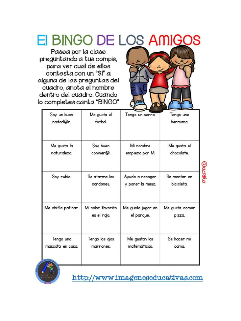 Actividad Bingo de Los Amigos | PDF