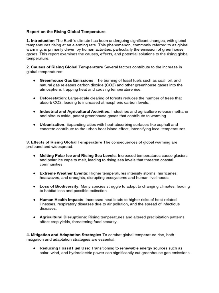 Global Temperature Rise: Causes & Solutions | PDF | Climate Change ...