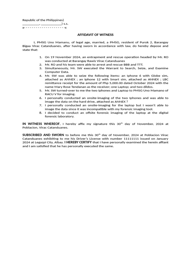 Affidavit PMSG Mamano | PDF