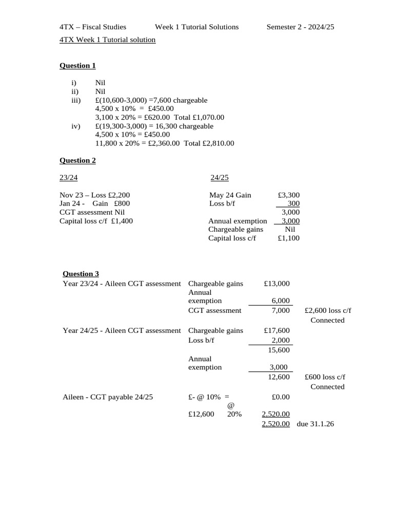 4TX Fiscal Studies Week 1 Solutions | PDF | Taxes | Government Finances