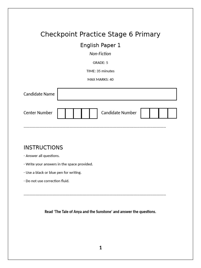 Question Paper 30-3-25 of Paper 2 Fiction The Tale of Anya and Sunstone | PDF