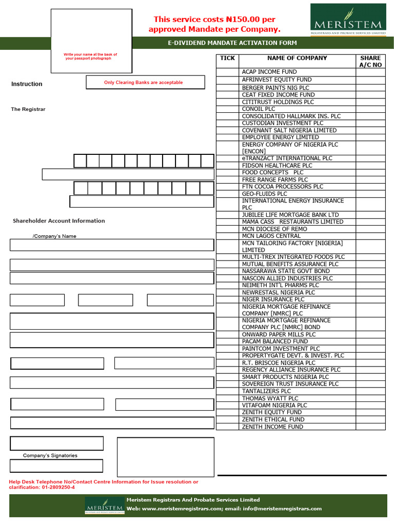 MeristemRegistrars_Bank-Mandate-Form | PDF | Financial Services ...