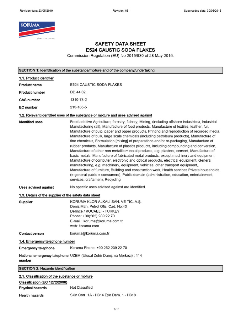 E524 Caustic Soda Flakes Sds5322 en | PDF | Personal Protective ...