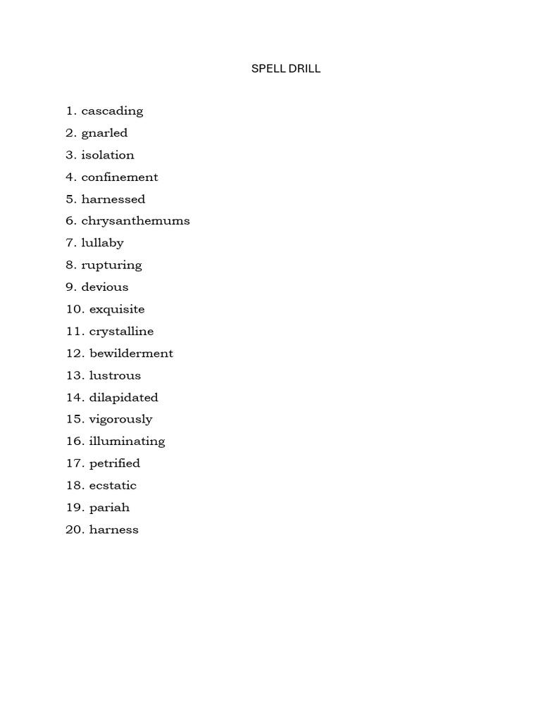 Spell Drill Vocabulary List | PDF