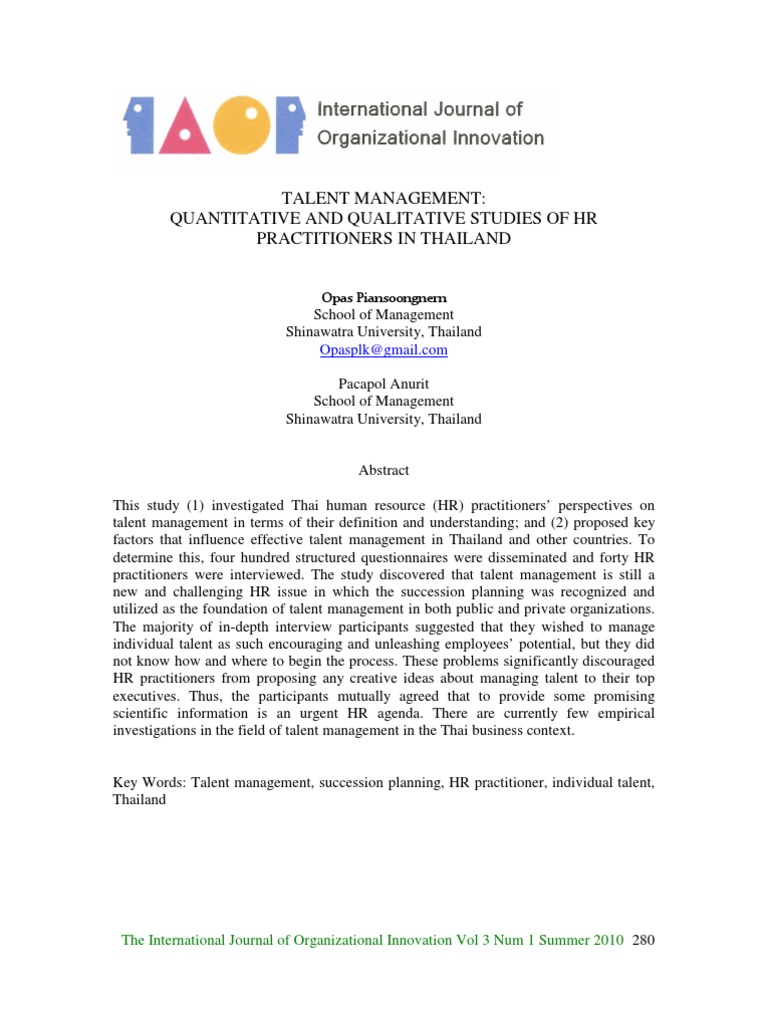 Talent Management Quantitaive and Qualitative Approach | PDF | Talent ...